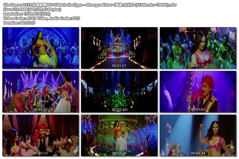 印度歌舞MV-Dil Bole Hadippa---Bhangra Bistar-5.1声道-DTS-无水印-[610M.mkv-1080P ...